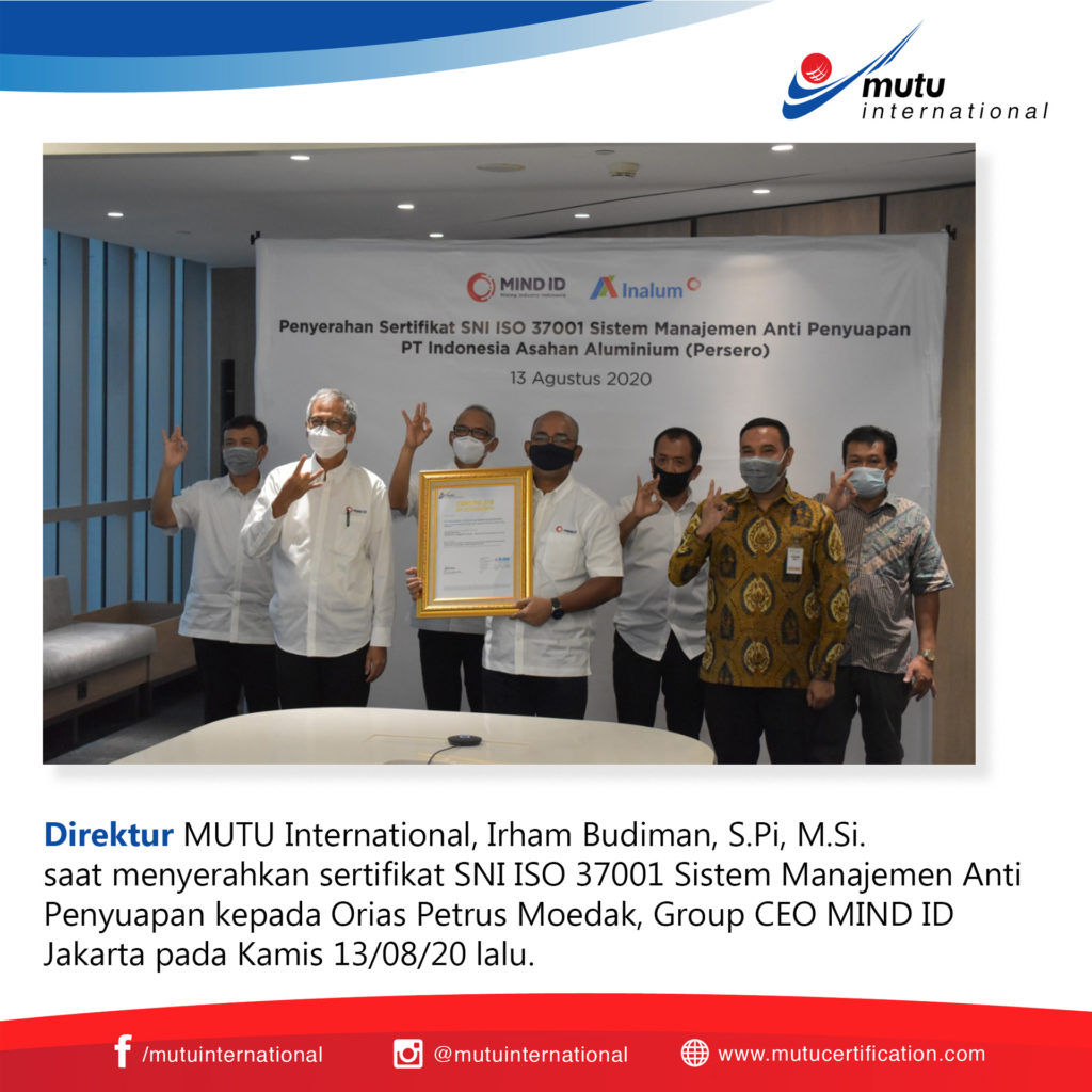 Mutu International Menyerahkan Sertifikasi ISO 37001 ke PT Indonesia ...