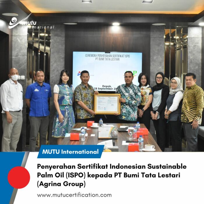 Penyerahan Sertifikat Indonesian Sustainable Palm Oil (ISPO) kepada PT Bumi Tata Lestari (Agrina ...